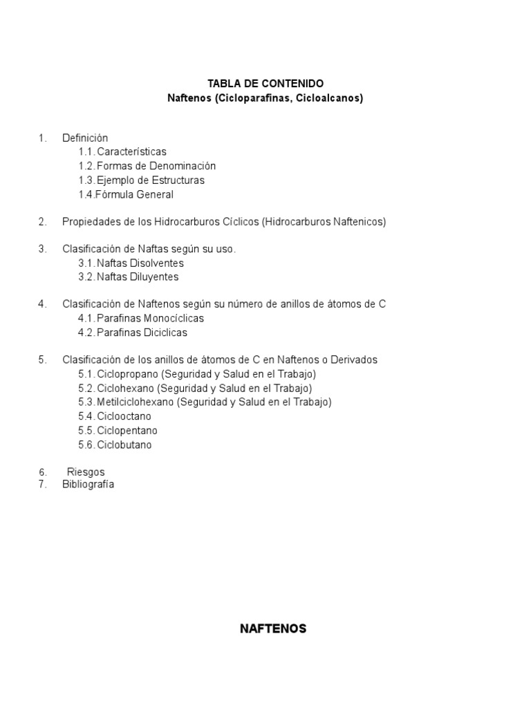 Naftenos: Propiedades y Clasificación | PDF | Hidrocarburos | Alcano