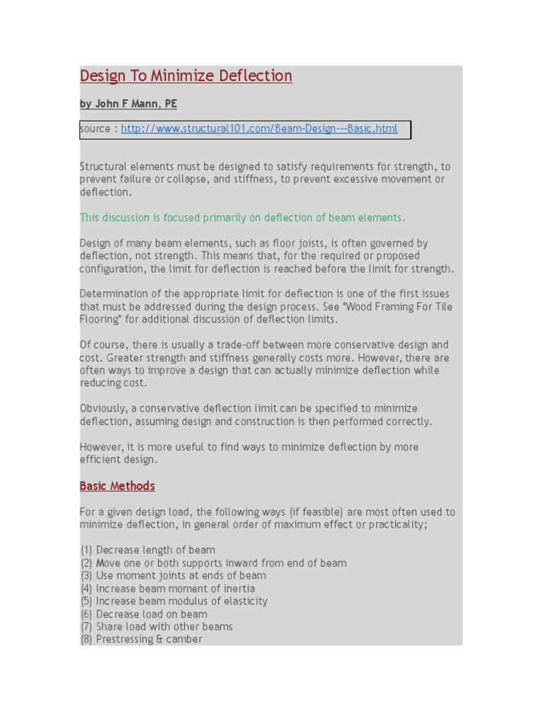 Design To Minimize Deflection | PDF | Beam (Structure) | Building
