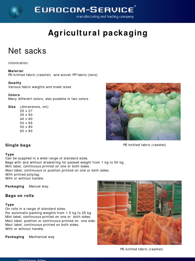 Agricultural Packaging: Net Sacks | PDF | Packaging And Labeling ...