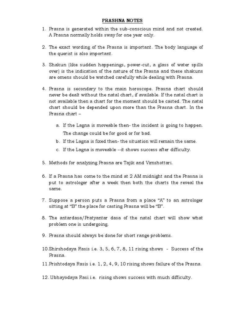 Prasna Notes | PDF | Superstitions | Occult