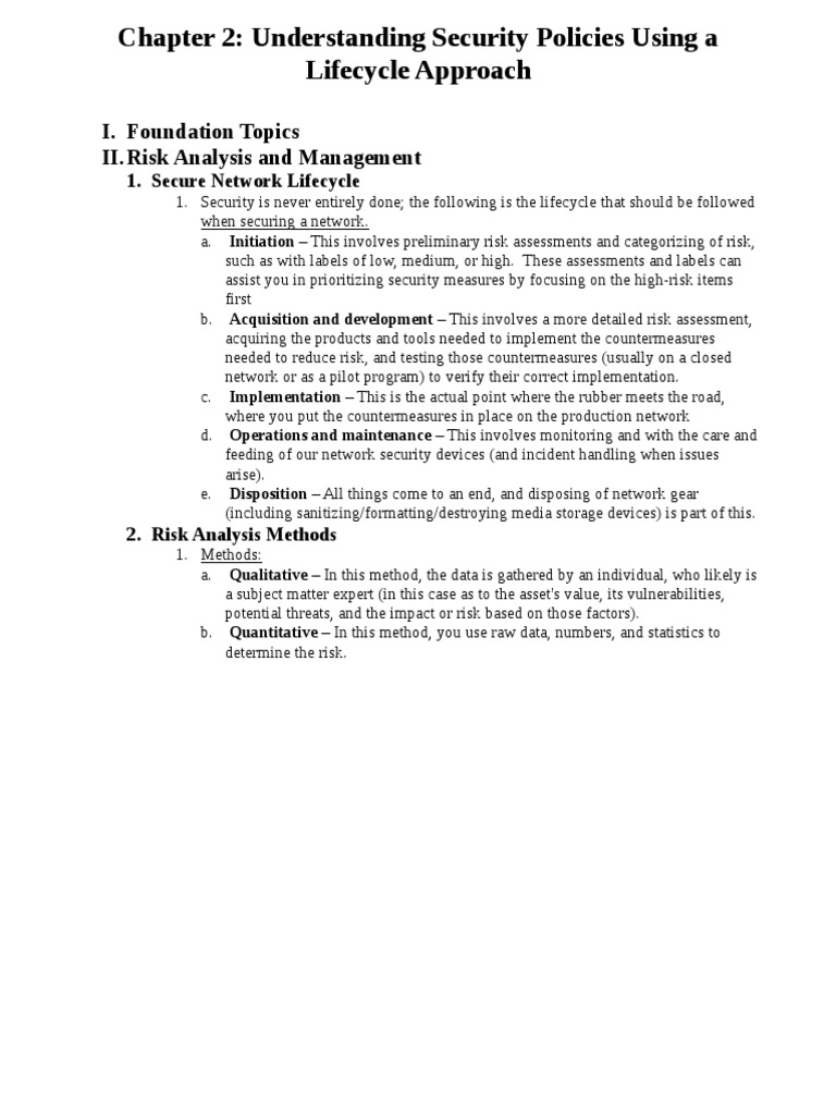 Ccna Security Ch2 Understanding Security Policies Lifecycle Approach | PDF | Vulnerability ...