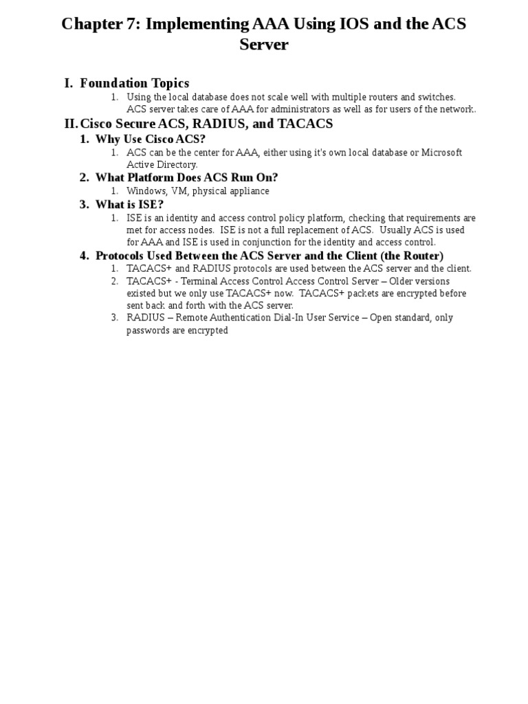 Ccna Security Ch7 Implementing Aaa Using Ios ACS Server | PDF | Radius | Computer Network