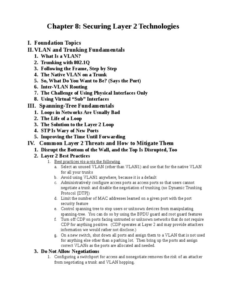 Securing Layer 2: VLANs, Trunking, Spanning Tree, and Common Threat Mitigation | PDF | Network ...