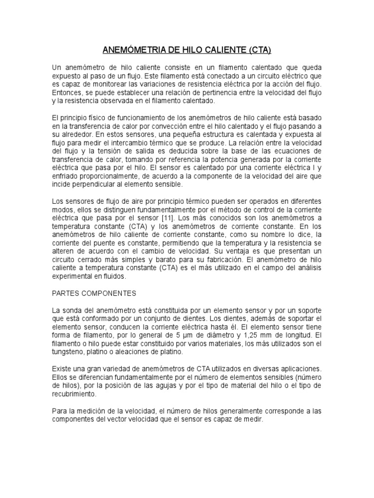 Anemometría de Hilo Caliente (CTA) | PDF | Resistencia Eléctrica y ...