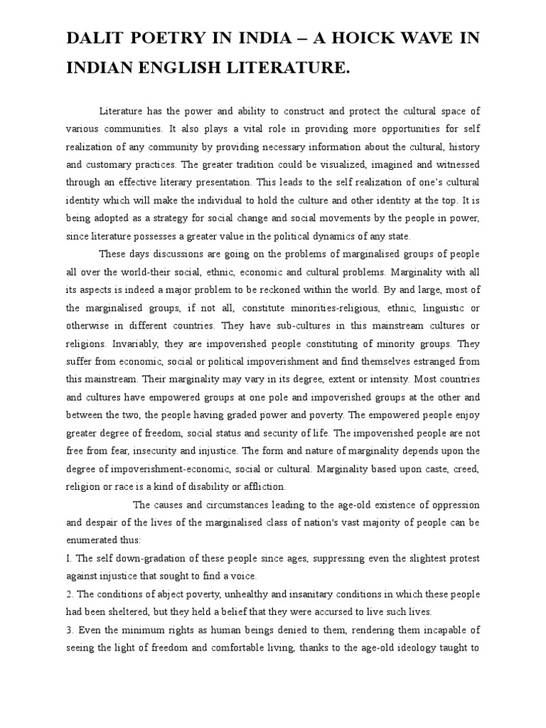 Rise of Dalit Poetry in Indian English Literature | PDF | Dalit ...