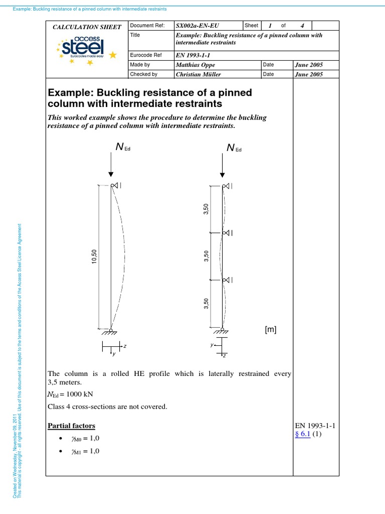 Example - Buckling Resistance of A Pinned Column With Intermediate Restraints | PDF | Buckling ...