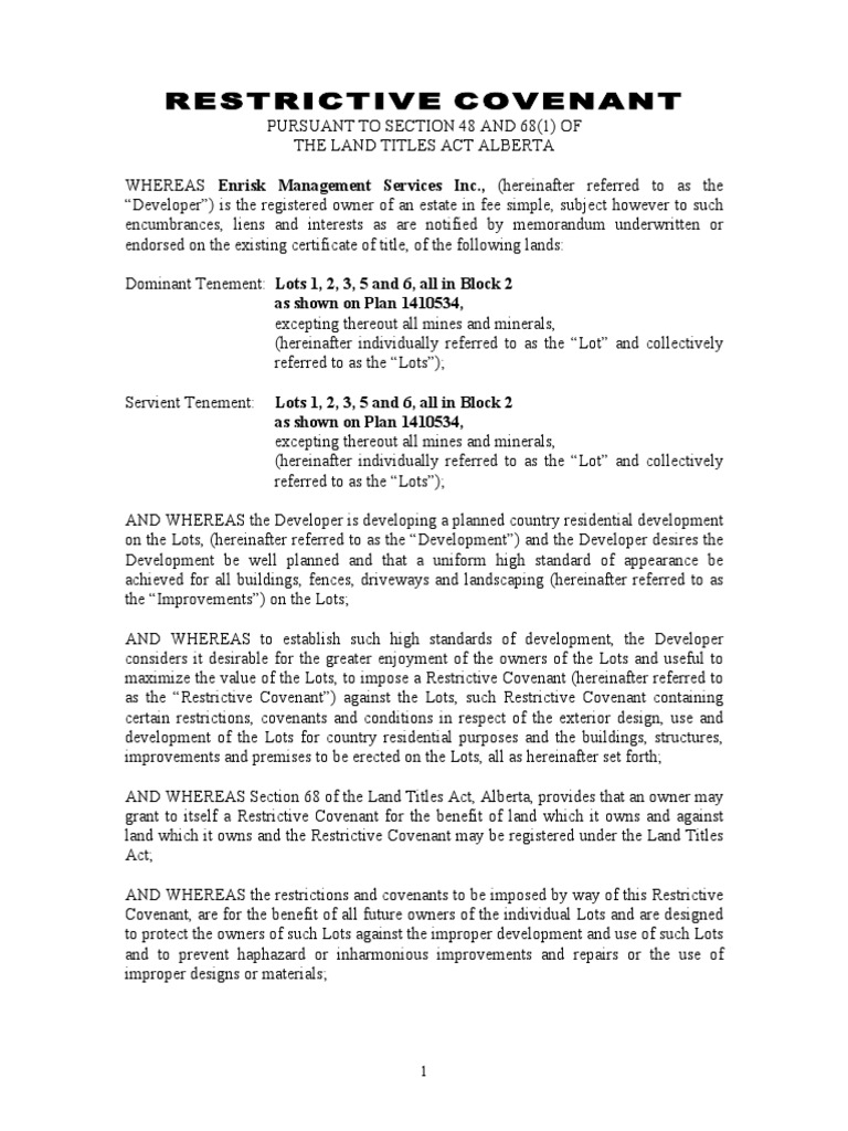 Restrictive Covenant | PDF | Covenant (Law) | Arbitral Tribunal