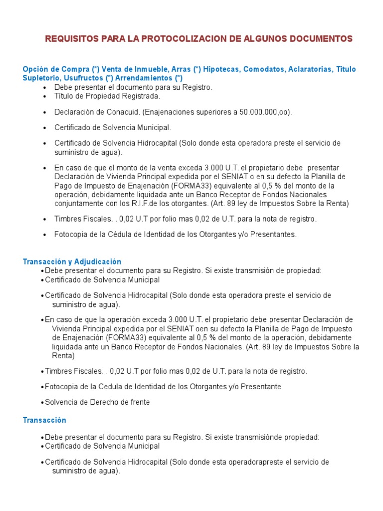 Requisitos para La Protocolizacion de Algunos Documentos | PDF | Propiedad | Impuestos