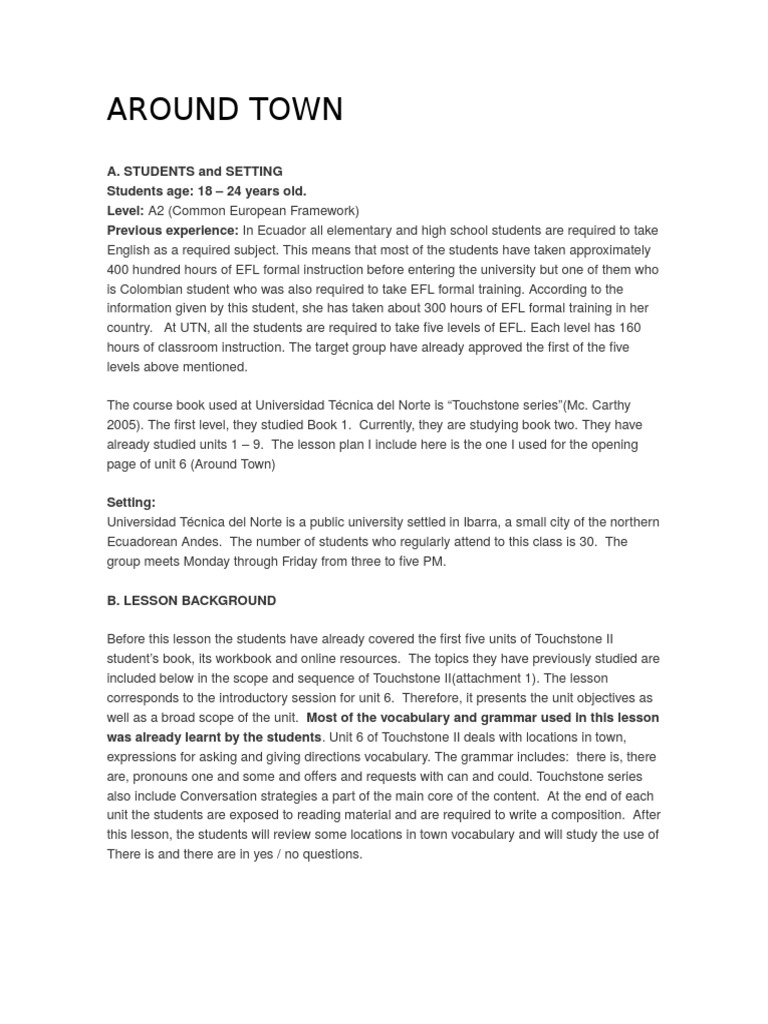 Project 1 Lesson Plan Around Town | PDF | Vocabulary | Lesson Plan