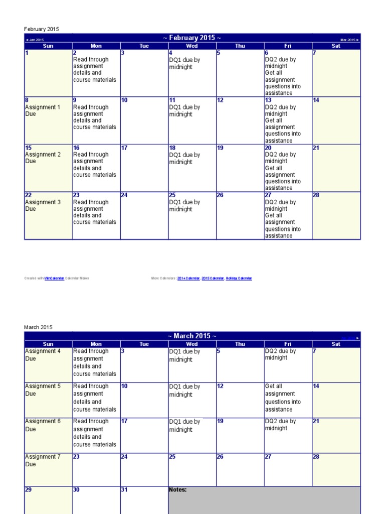 February March 2015 Calendar | PDF