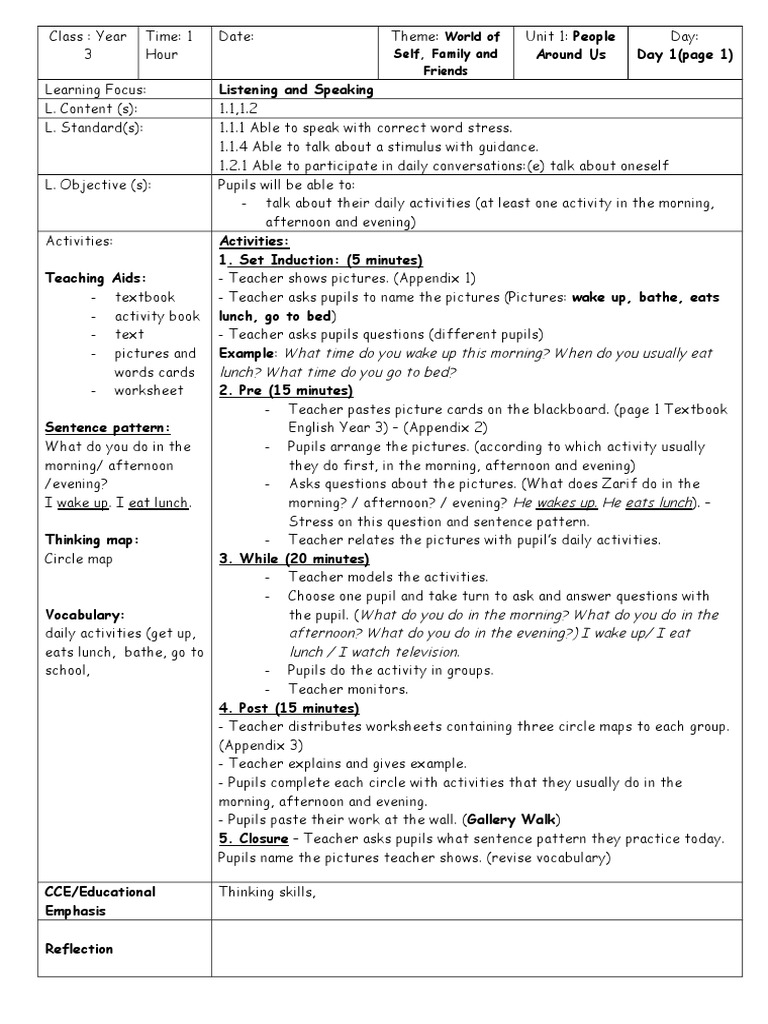 Year 3 English Lesson Plans: Daily Activities | PDF | Lesson Plan | Poetry