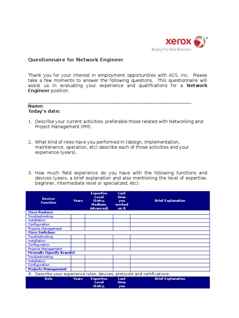 Questionnaire For Network Engineer v2 | PDF | Cisco Systems | Firewall ...
