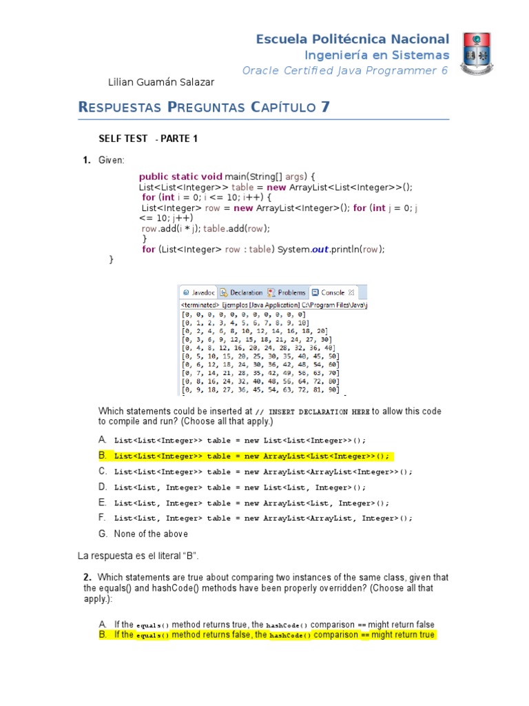 Respuestas Preguntas Capítulo 7 | PDF | Java (lenguaje de programación) | Entero (Informática)