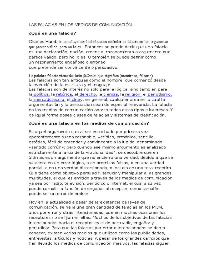 Las Falacias en Los Medios de Comunicación | PDF | Falacia | Argumento