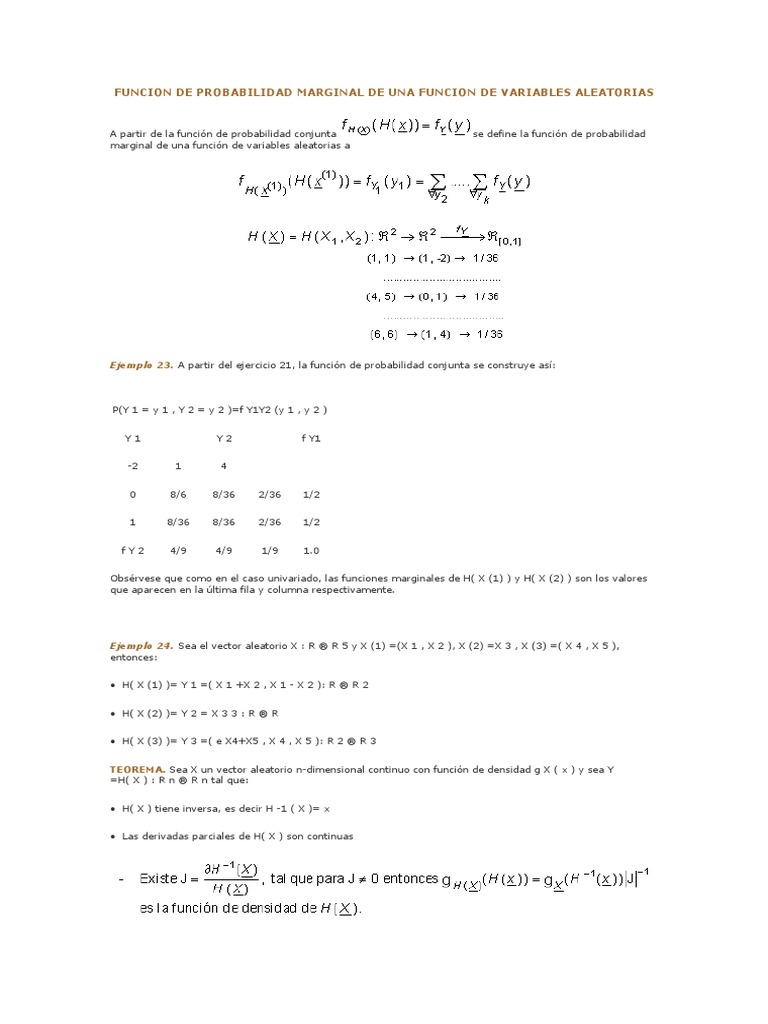 Funcion de Probabilidad Marginal de Una Funcion de Variables Aleatorias ...