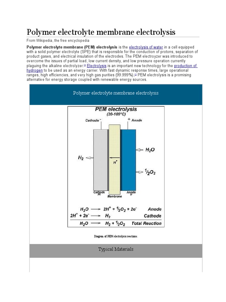 Polymer Electrolyte Membrane Electrolysis | PDF | Proton Exchange ...