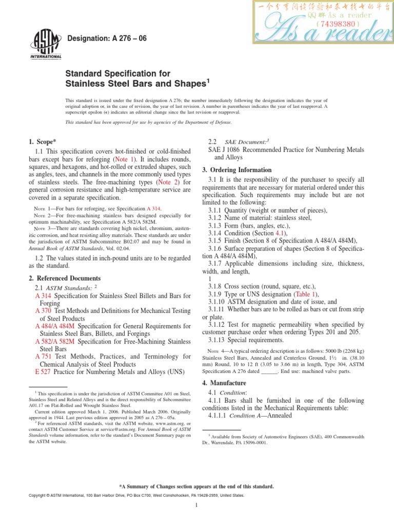 Astm A276 | PDF | Steel | Specification (Technical Standard)