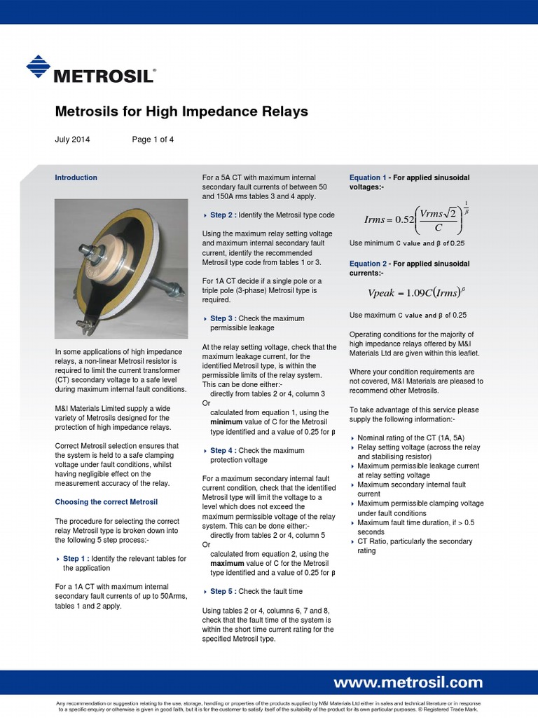 Metrosil | PDF | Relay | Electrical Impedance