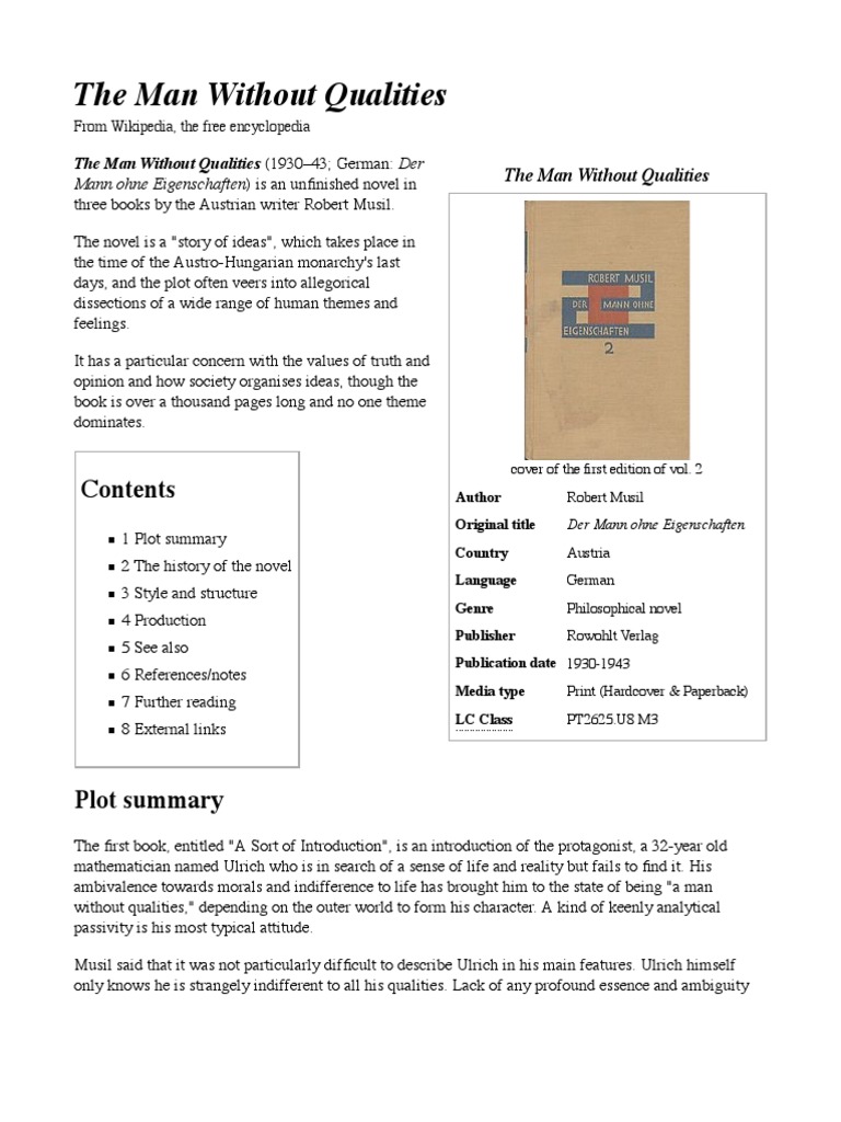 The Man Without Qualities | PDF | Books