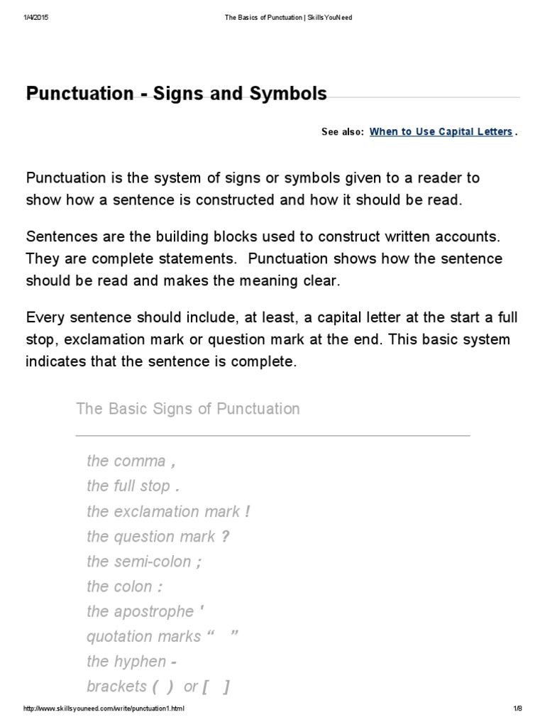 The Basics of Punctuation - SkillsYouNeed | PDF | Punctuation | Comma