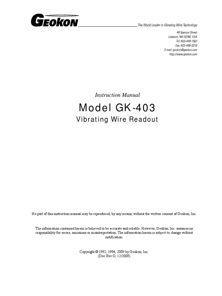 Geokon GK-403 Readout Box | PDF | Electrical Connector | Menu (Computing)