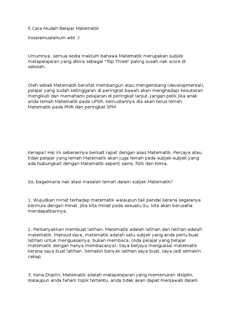 5 Cara Mudah Belajar Matematik | PDF