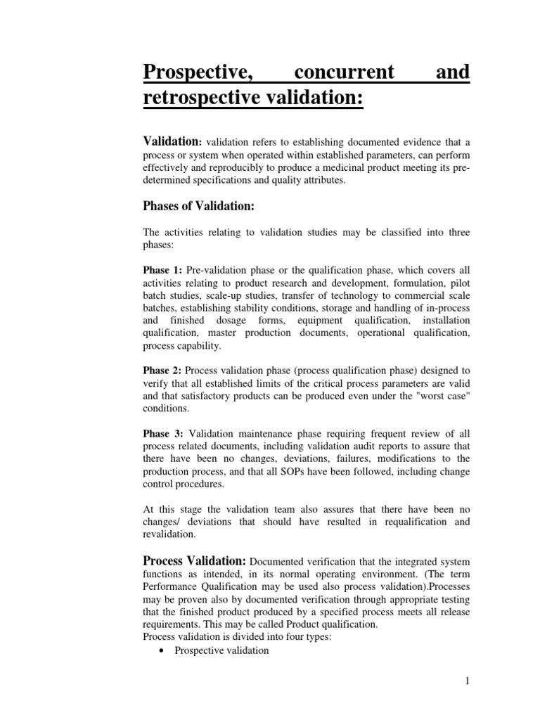 Prospective, Concurrent and Retrospective Validation-GOOD ARTICLE | PDF ...