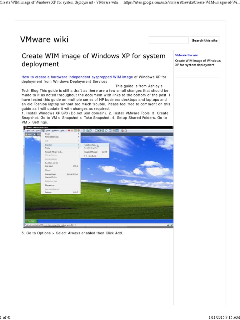 Create WIM Image of Windows XP For System Deployment - VMware Wiki PDF ...