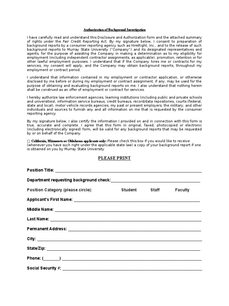 Authorization of Background Investigation | PDF | Law