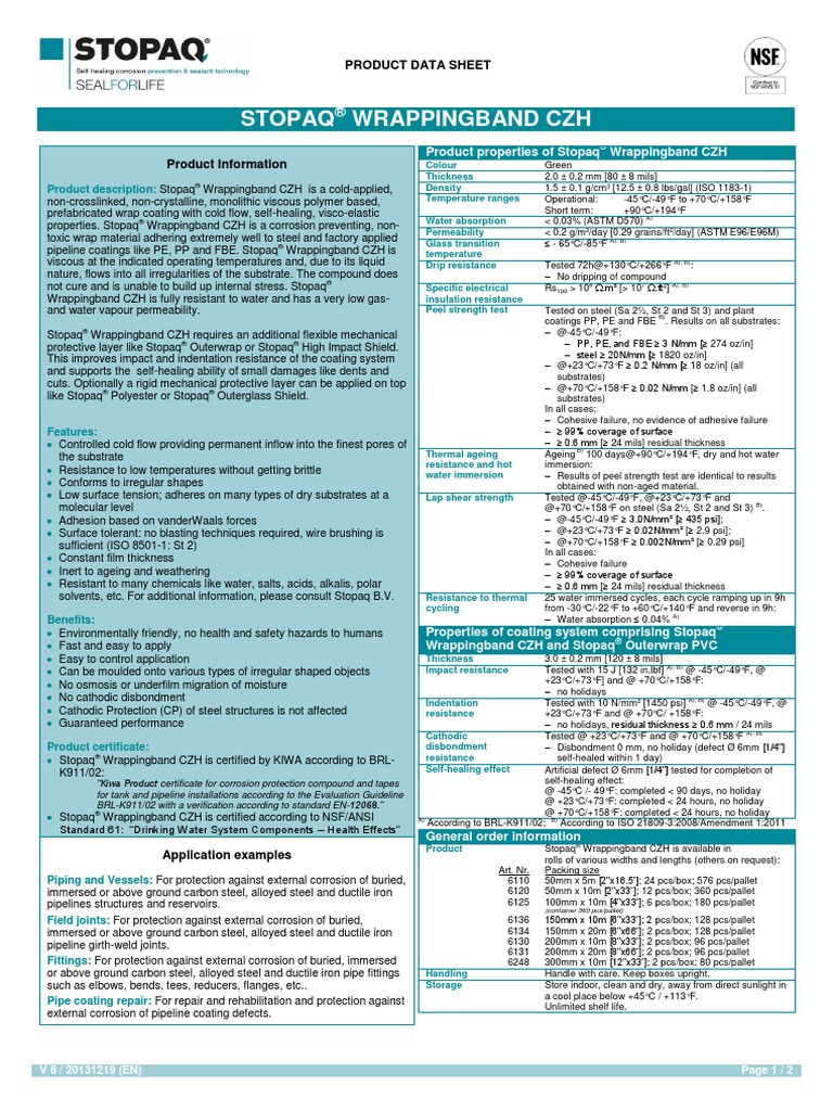 PDS Stopaq Wrappingband CZH V8 en | PDF | Creep (Deformation) | Corrosion