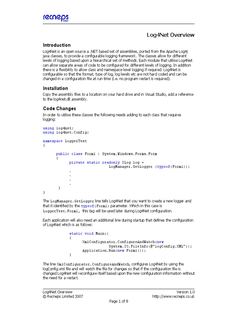 Log 4 Net Overview | PDF | Computers | Technology & Engineering