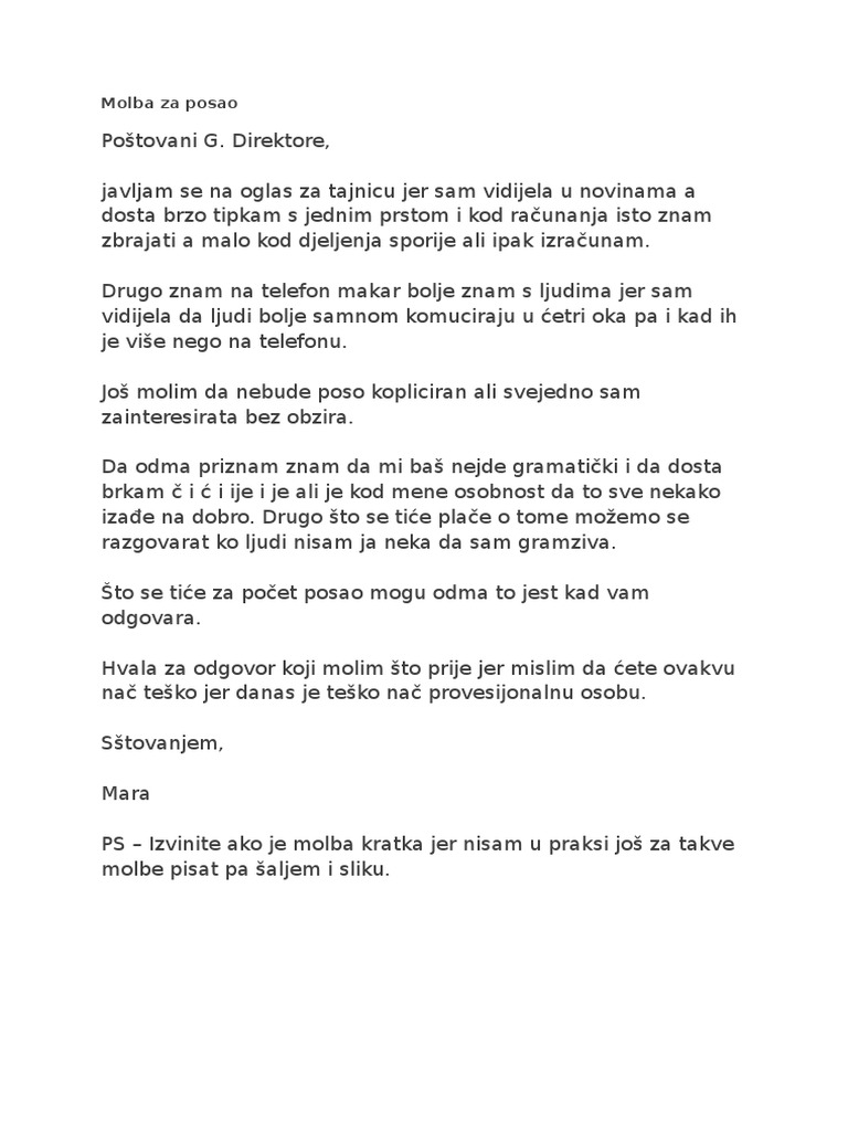 Molba Za Posao-DRAGA MARO | PDF