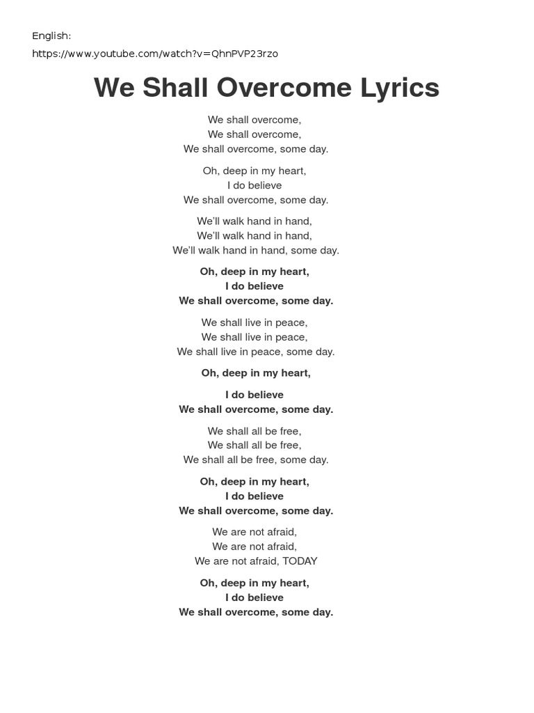 We Shall Overcome Engl DT Hindi Bengali Lyrics | PDF