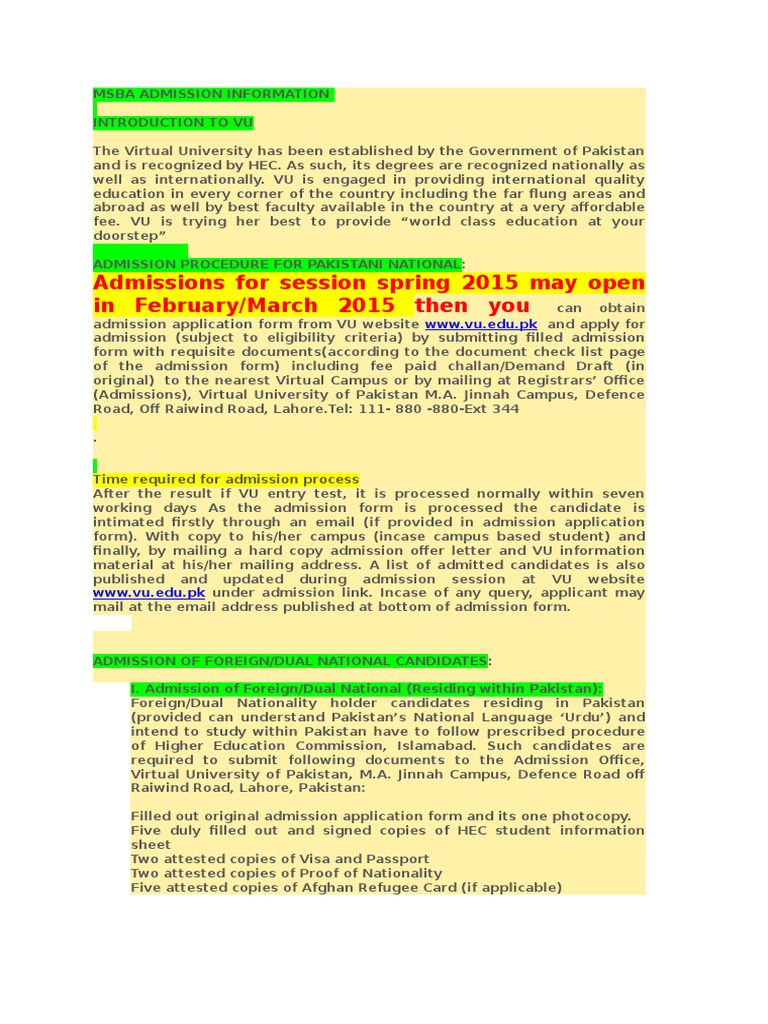 Msba Admission Information | PDF | Master Of Business Administration | Master Of Science