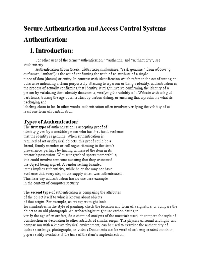 Secure Authentication and Access Control Systems | Download Free PDF ...