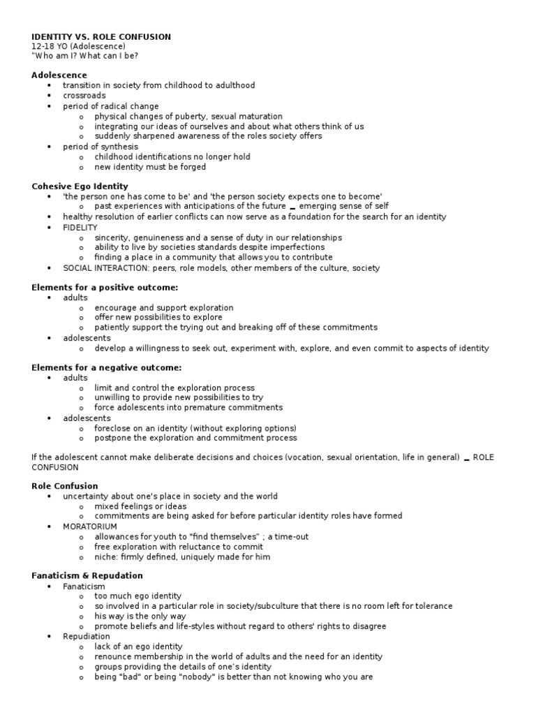 Identity and Role Confusion in Adolescence | PDF | Identity (Social ...
