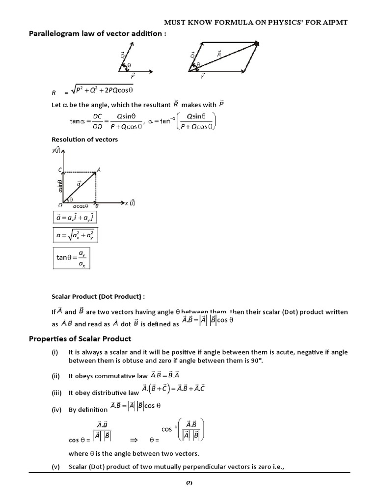 AIPMT Physics Formulas Guide | PDF | Collision | Torque