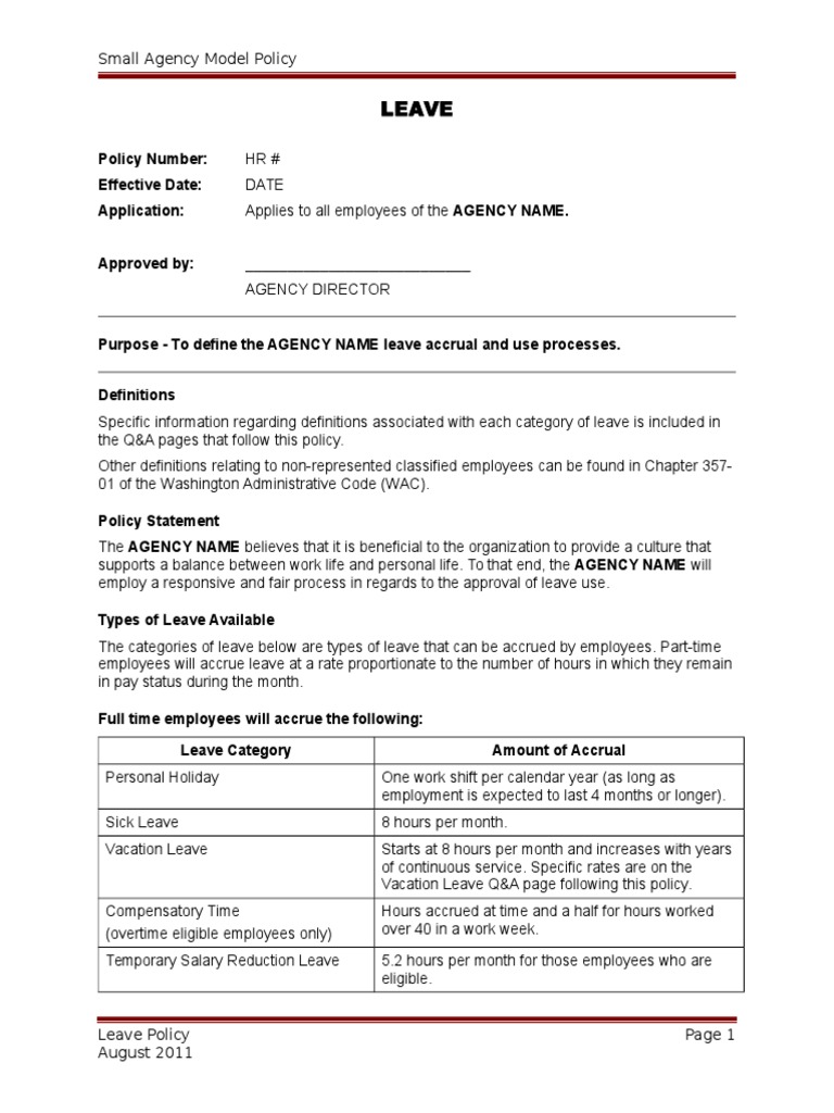 Leave Policy | Sick Leave | Family And Medical Leave Act Of 1993
