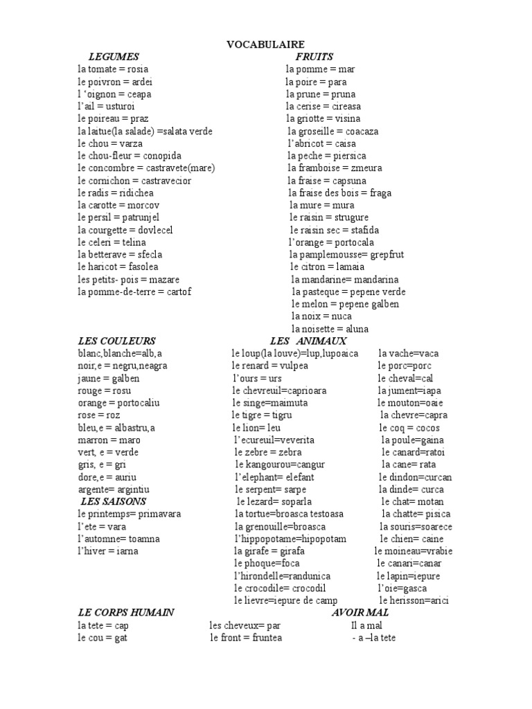 Vocabulaire des aliments et animaux | PDF | Nourritures | Business