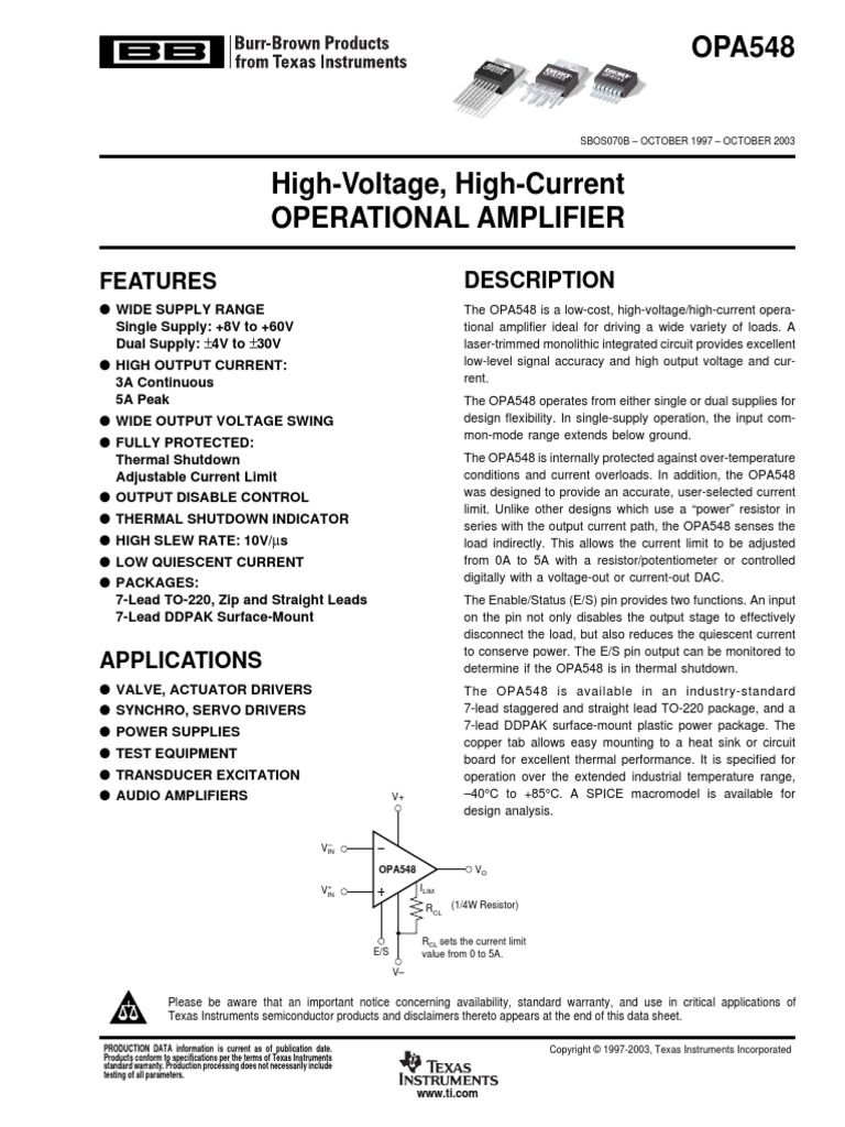 Opa 548 | PDF | Amplifier | Operational Amplifier