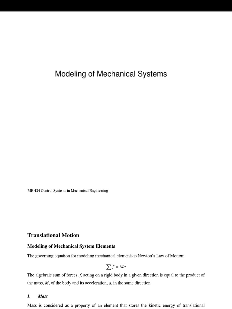 Mechanical System Modeling | PDF | Rotation Around A Fixed Axis | Force