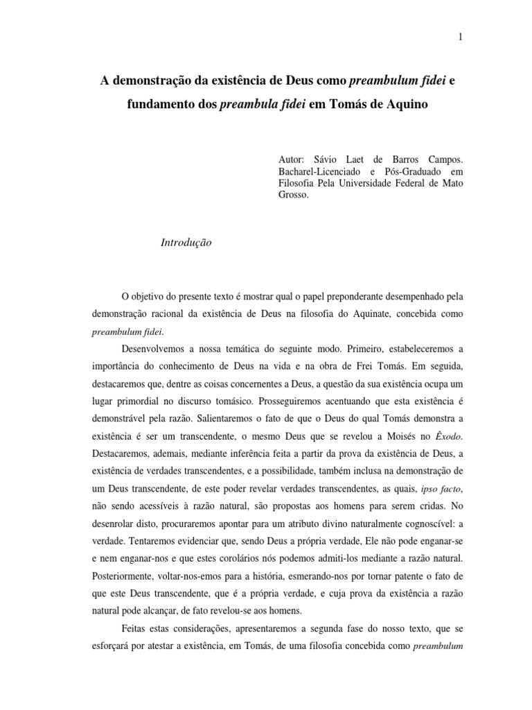 A demonstração da existência de Deus como fundamento da teologia ...