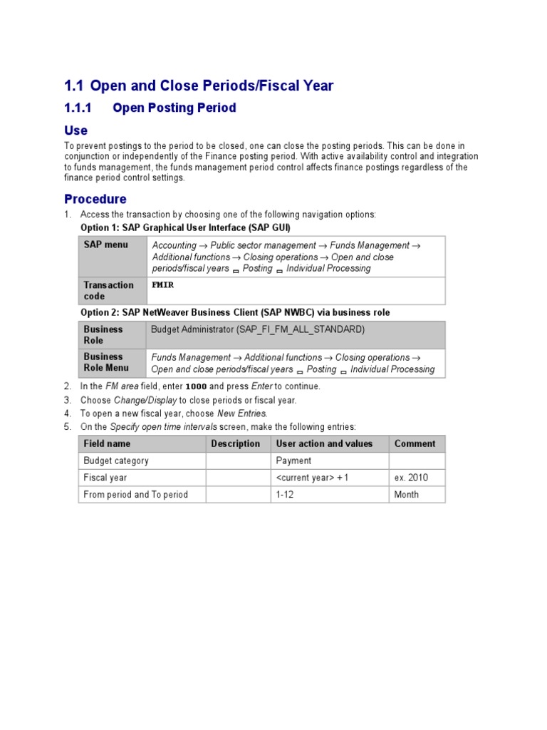 SAP FM Open and Close Periods/Fiscal Year | PDF