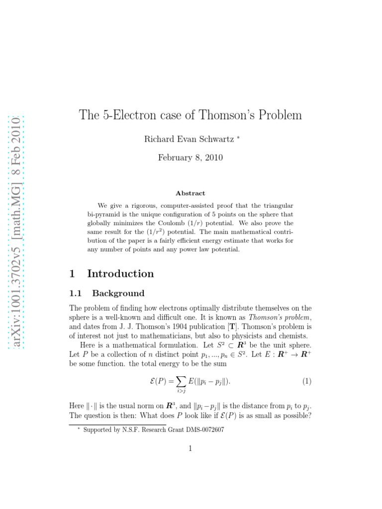 The 5-Electron Case of Thomson's Problem: Richard Evan Schwartz ...