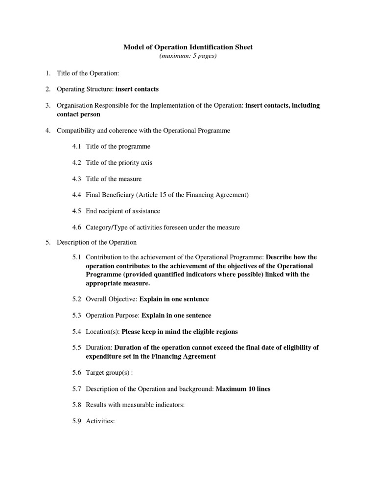 Operation Identification Sheet Template | PDF | Government | Business