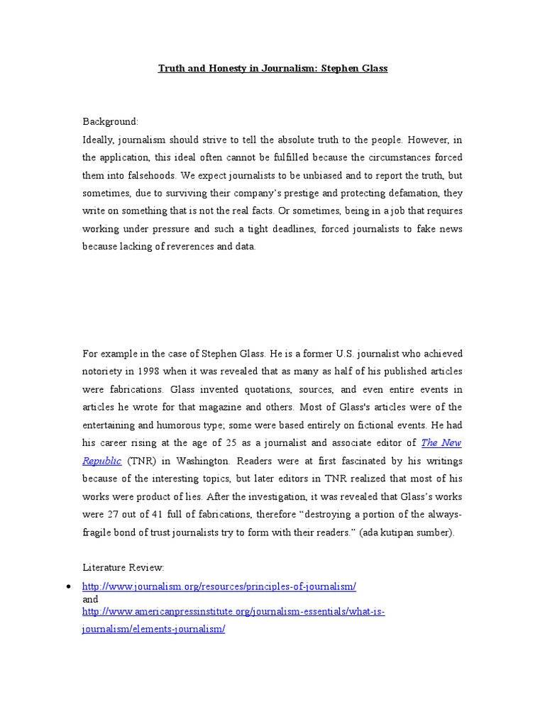 Truth and Honesty in Journalism: Stephen Glass: The New Republic | PDF ...