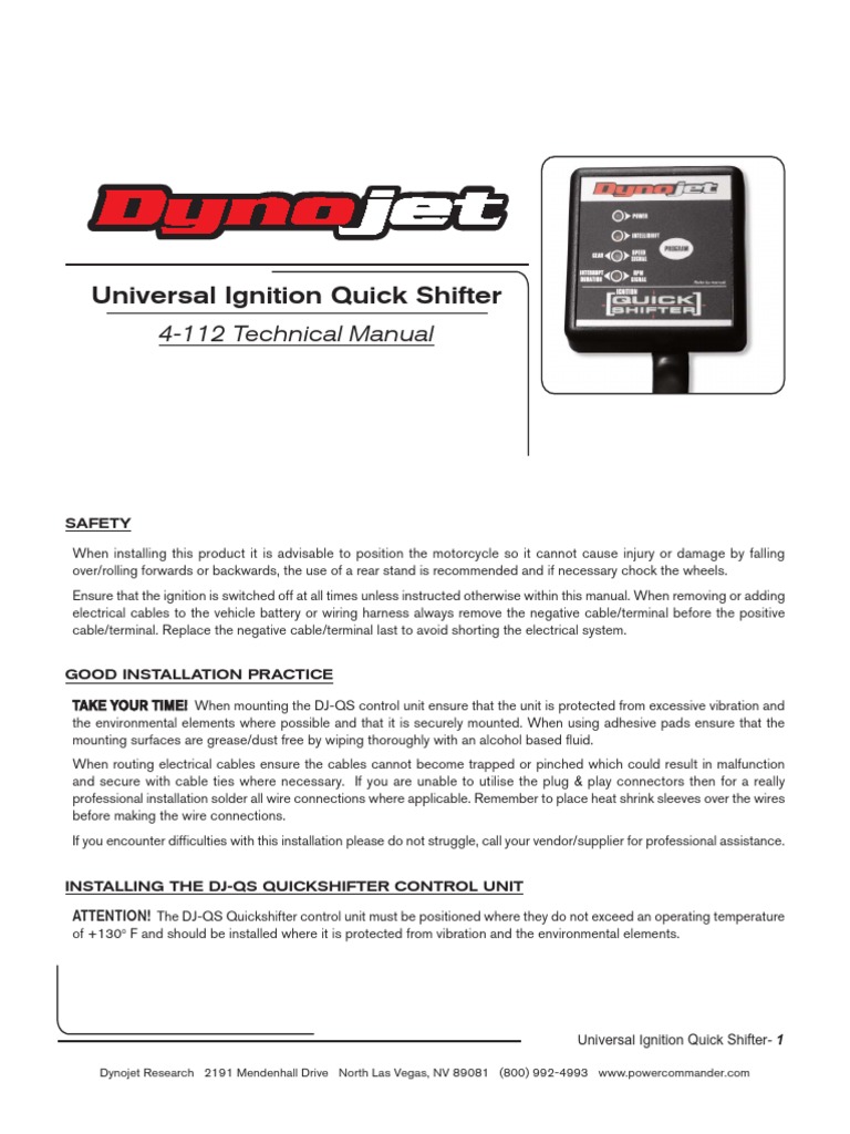Dynojet Quickshifter Install Instructions | PDF | Ignition System | Gear