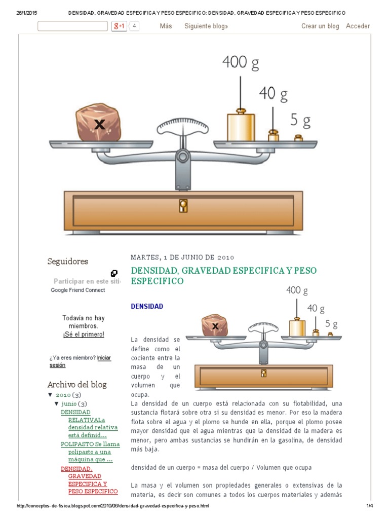 Densidad, Gravedad Especifica y Peso Especifico - Densidad, Gravedad ...