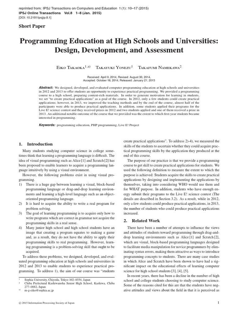 Programming Education at High Schools | PDF | Php | Computer Programming