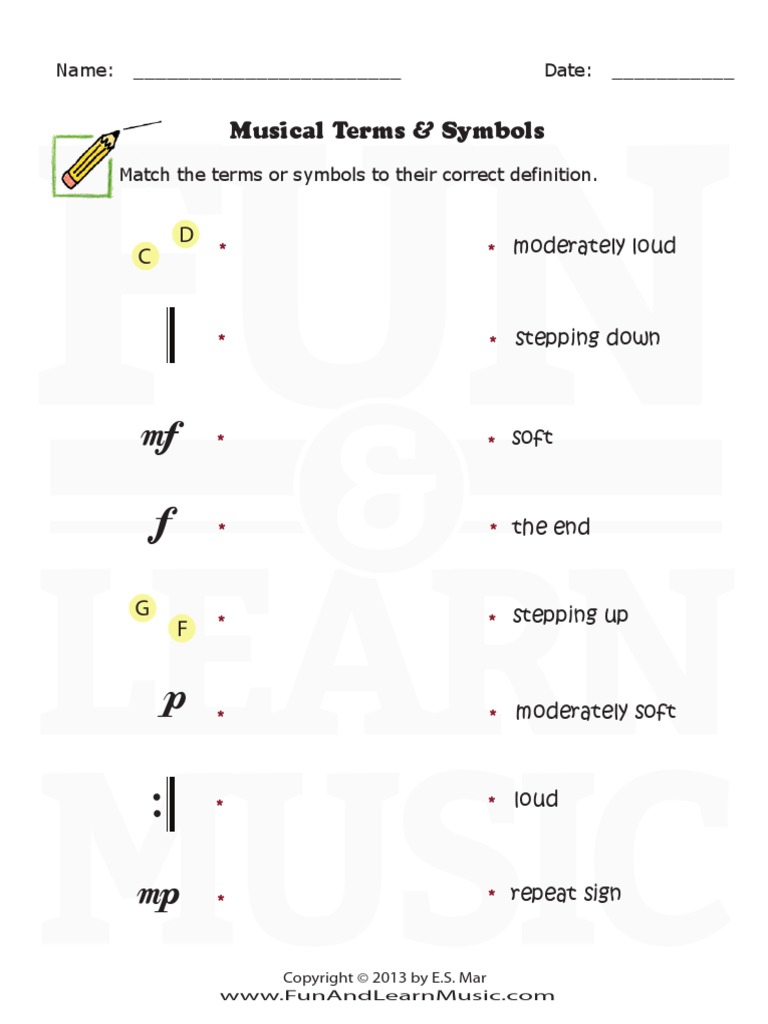 Music Worksheets Musical Terms and Symbols 005 | PDF